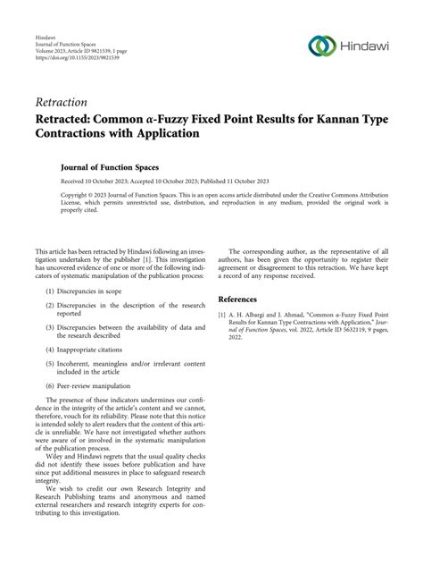 Pdf Retracted Common α Fuzzy Fixed Point Results For Kannan Type