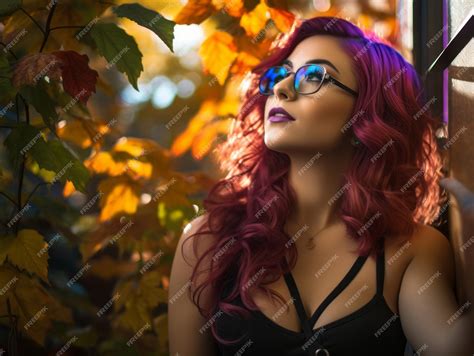 Premium Ai Image A Woman With Red Hair And Glasses Looking Out Of A