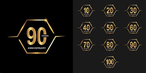 기념일 로고의 집합입니다 불꽃을 가진 황금 기념일 축 하 휘장 회사 프로필 소책자 전단지 잡지 브로셔 포스터 웹 초대장 또는 인사말 카드를 위한 디자인 50에 대한 스톡