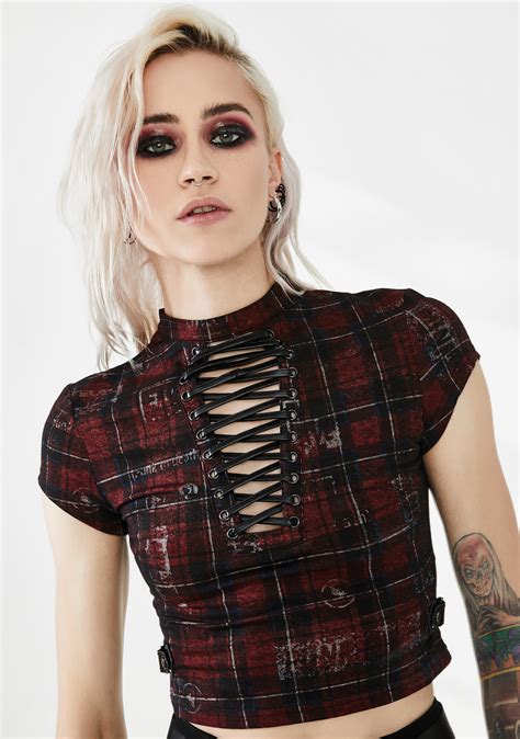 Punk Rave Plaid Lace Up Crop Top Dolls Kill