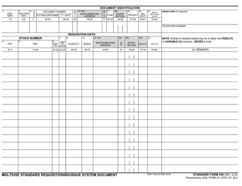 Sf 344 Form Multiuse Standard Requisitioningissue System Document