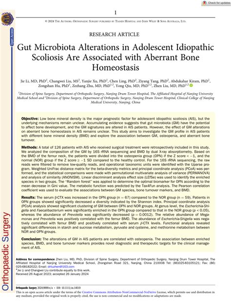 Pdf Gut Microbiota Alterations In Adolescent Idiopathic Scoliosis Are
