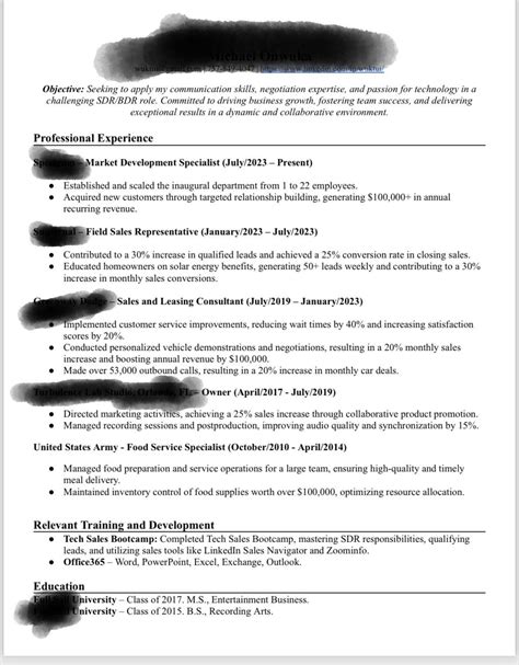 Tech Sales Bdr Role Rresumes