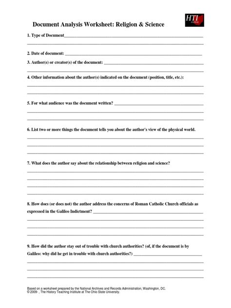 Primary Document Analysis Worksheet 1 Directions I