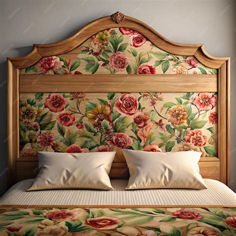 Wooden Headboard For A Bed Featuring Floral Patterns Premium Ai