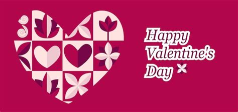 Premium Vector Happy Valentines Day Card Mosaic Geometric Pattern In