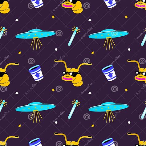 Vector Modern Cool Pattern On The Theme Of Space Aliens And