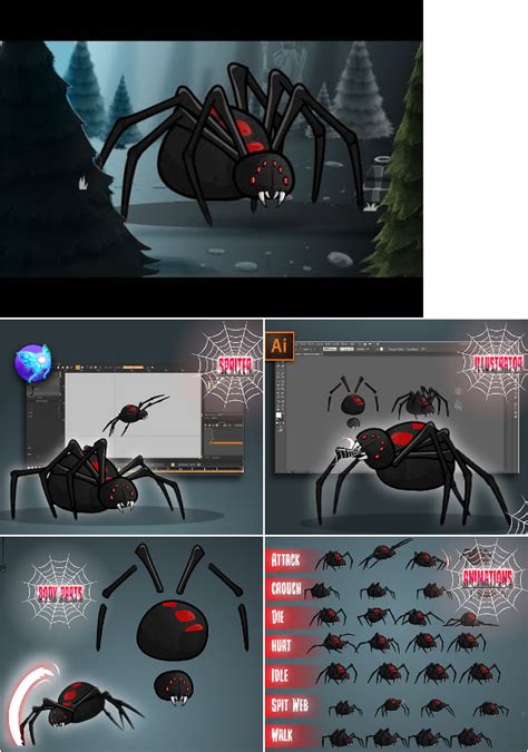 Giant Black Widow Spider Game Sprites On Cubebrush Co