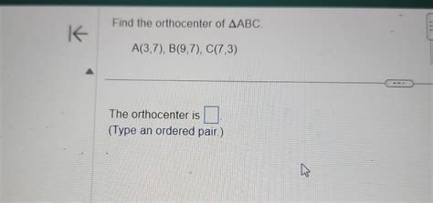 Solved Find The Orthocenter Of Chegg Com