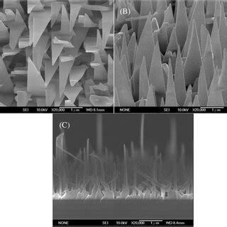 A Topview B 45o Tilted And C Crosssectional SEM Images Of ZnO