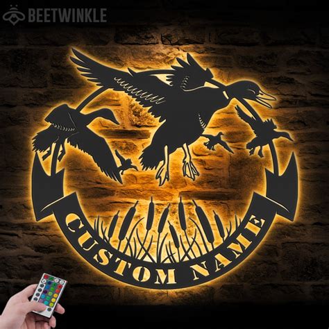 Custom Duck Hunting Metal Wall Art LED Light Personalized Hunter Name Sign Home Decor Duck Cabin