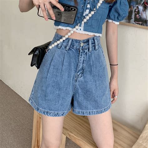 Summer Jean Shorts Women New High Waist Wide Leg Loose Denim Shorts For