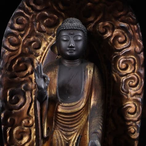 Amida Triad Statues 阿弥陀三尊像 in Buddhist Altar Cabinet Wood Japan