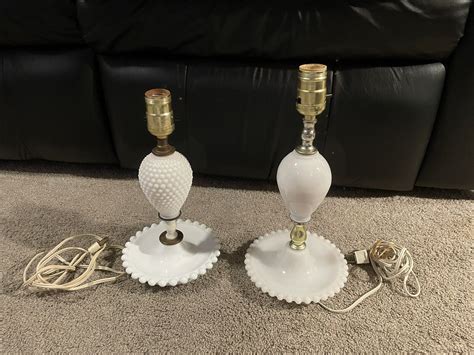 Milk Glass Table Side Lamps Pair Midcentury Modern Hobnail Lights Boudoir Vtg Antique Price