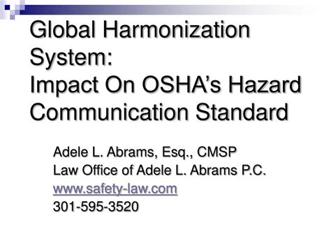 PPT Global Harmonization System Impact On OSHAs Hazard Communication Standard PowerPoint
