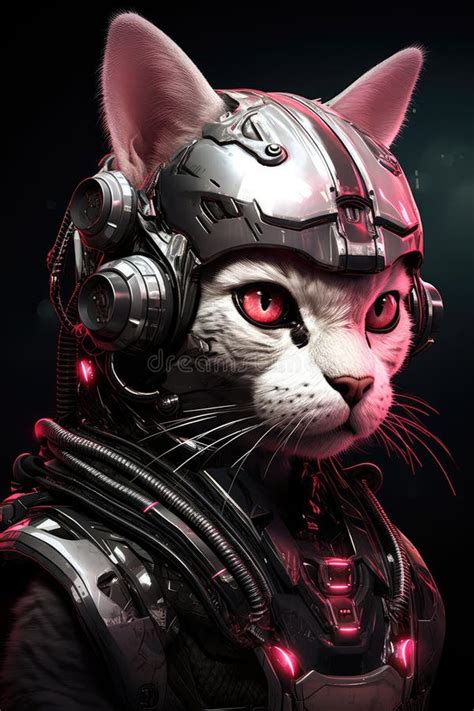 Cat Wearing Helmet With Red Eyes Stock Illustration Illustration Of