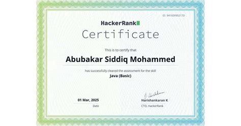 Hackerrank Skill Certificate Abubakar Siddiq Mohammed