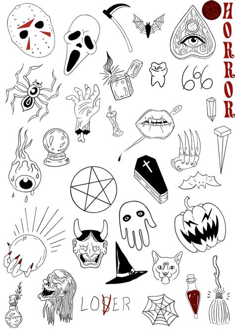 Horror Halloween Tattoo Flash Sheet Etsy Halloween Tattoo Flash