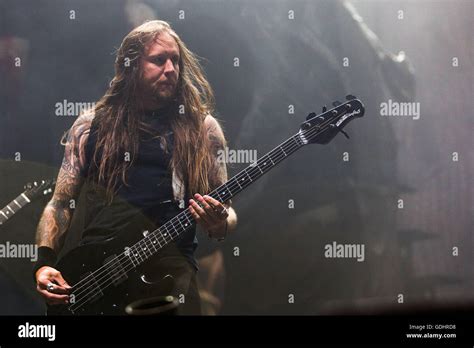 Bassist Ted Lundstrom From Swedish Band Amon Amarth Performs At The