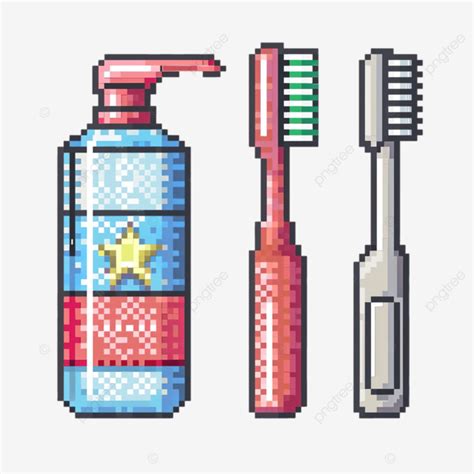 Toothpaste And Toothbrush In Pixel Art Style Toothpaste Toothbrush