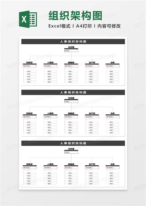 黑色简约人事组织架构图excel模板下载熊猫办公