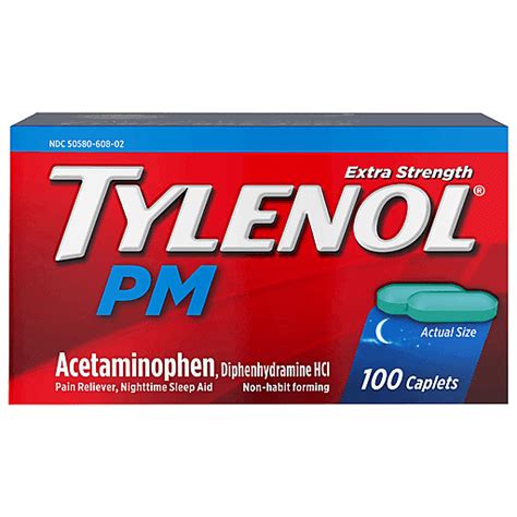 Tylenol PM Acetaminophen PM Extra Strength Caplets 100 Ea Aspirin