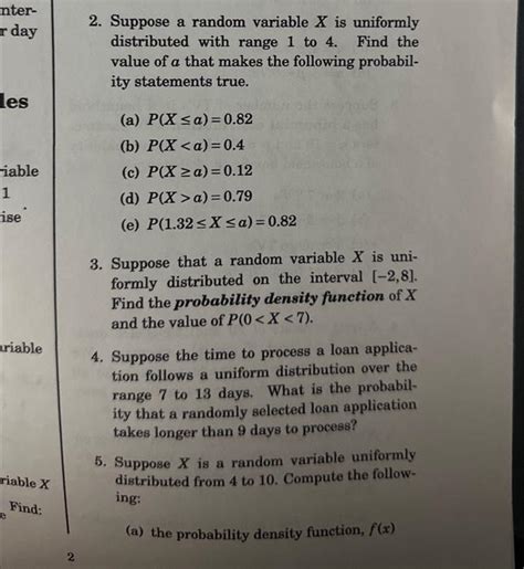 Solved 2 Suppose A Random Variable X Is Uniformly
