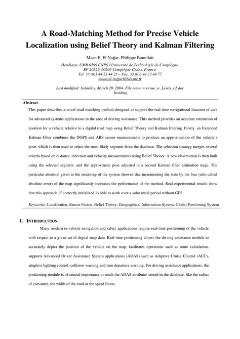 pdf a road matching method for precise vehicle localization using
