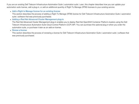 Existing Users Dell Telecom Infrastructure Automation Suite 2 2 Installation And