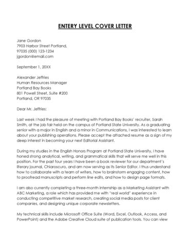 Write An Entry Level Cover Letter Examples Format Tips