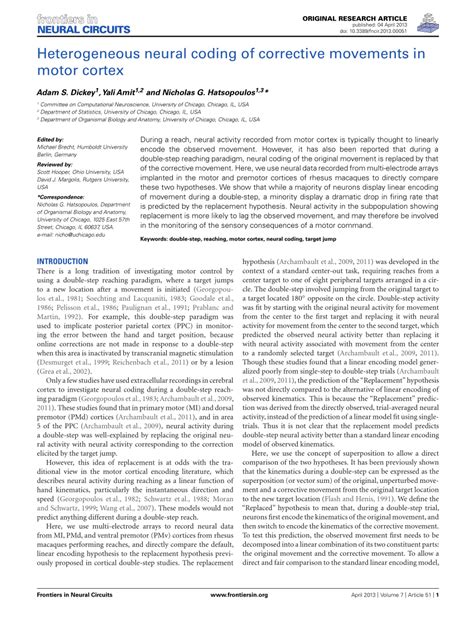 Pdf Heterogeneous Neural Coding Of Corrective Movements In Motor Cortex