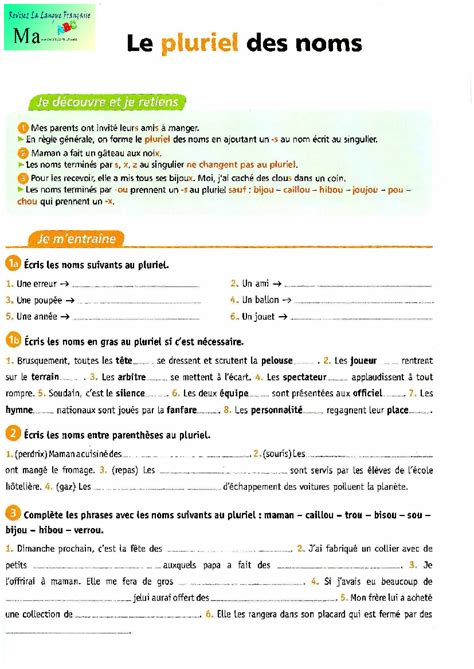 Ma Revision Le Pluriel Des Noms