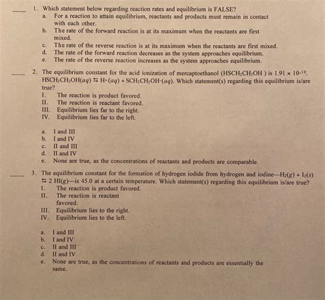 Solved 1 Which Statement Below Regarding Reaction Rates And