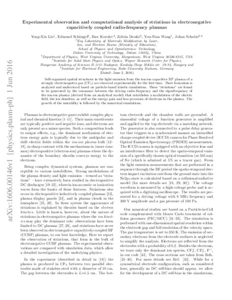 Pdf Experimental Observation And Computational Analysis Of Striations In Electronegative