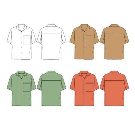 Short Sleeves Shirt Fashion Flat Templates Technical Drawings