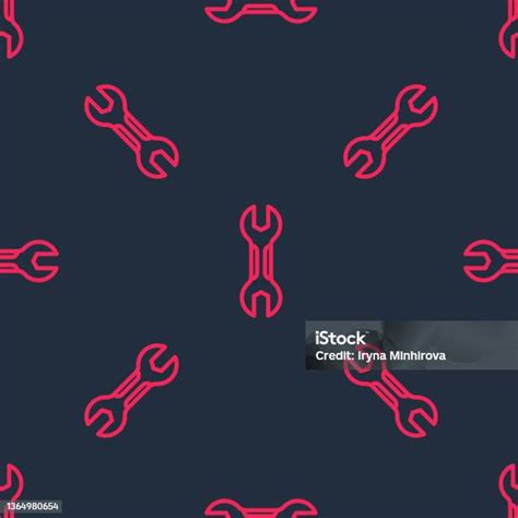 레드 라인 렌치 스패너 아이콘 은 검은 배경에 절연 원활한 패턴 스패너 수리 도구 서비스 도구 기호입니다 벡터 강철에 대한 스톡 벡터 아트 및 기타 이미지 Istock