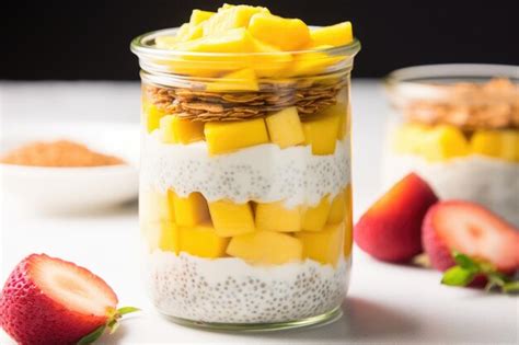 Premium Photo Greek Yogurt Chia Seeds And Mango Layered Parfait