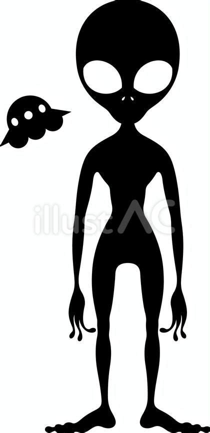 グレイタイプの宇宙人とufoシルエットイラスト No 23846895｜無料イラスト・フリー素材なら「イラストac」