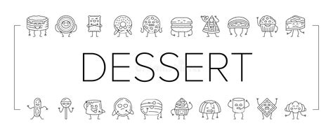 Dessert Character Food Cake Icons Set Vector Stock Vector