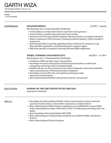 Communications Technician Resume Samples Velvet Jobs