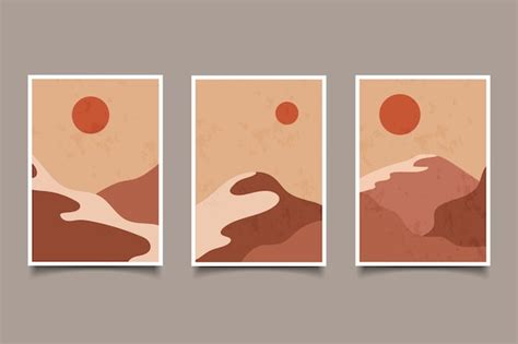 현대 미적 보호 풍경 최소한의 디자인 세트 프리미엄 벡터