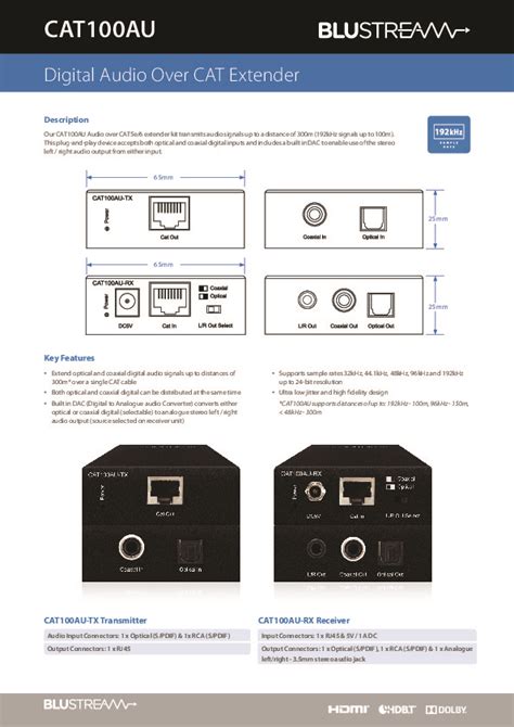 Blustream Digital Audio Over Cat Set From Alltrade