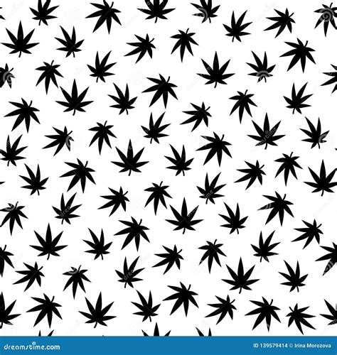 Seamless Pattern A Lot Of Cannabis Leaves Black On A White Background Stock Illustration