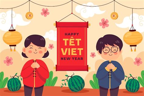 Premium Vector Flat Illustration For Tet New Year Celebration