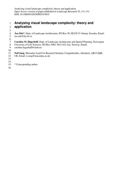 Pdf Analysing Visual Landscape Complexity Theory And Application