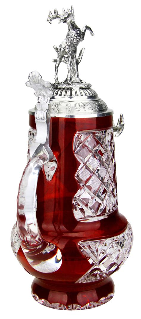 Lord Of Crystal Stag German Beer Stein Red 3d Stag Lid