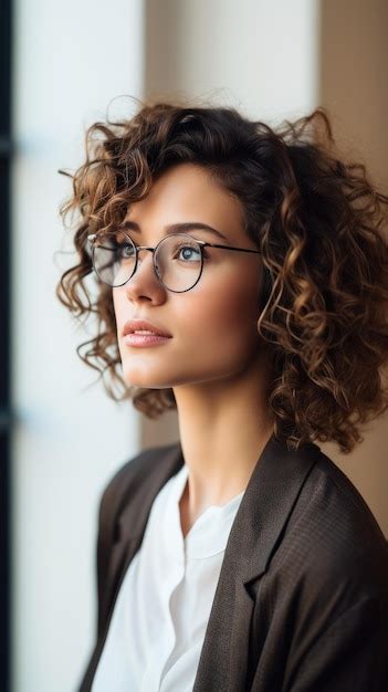 Mujer Con Gafas De Pelo Corto Y Rizado Foto Premium