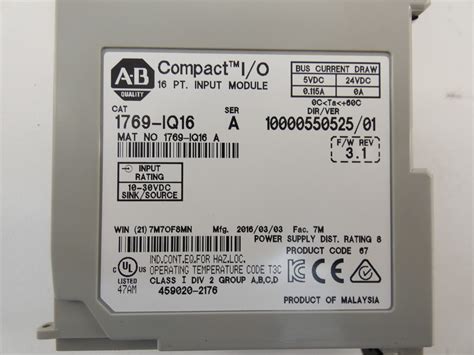 Allen Bradley 1769 Iq16 Compact I O Input Module F W Rev 3 1 Ser A Gpm Surplus