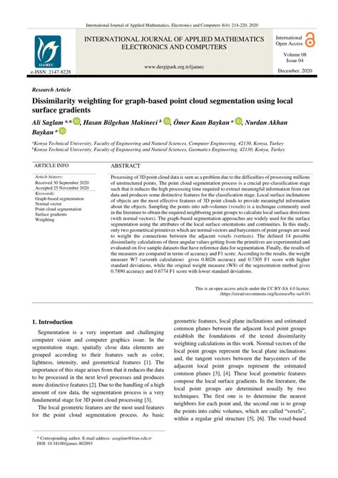 Pdf Dissimilarity Weighting For Graph Based Point Cloud Segmentation Using Local Surface Gradients