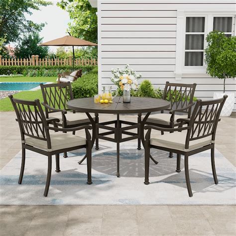 Mondawe Cast Aluminum 5 Patio Dining Set Aluminum Round Table With 4